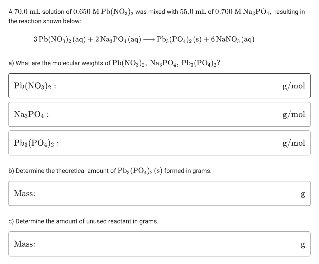 Solved A 70.0 mL solution of 0.650 M Pb(NO3)2 was mixed with | Chegg.com