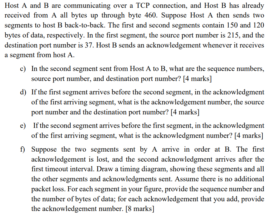 Solved Host A and B are communicating over a TCP connection, | Chegg.com