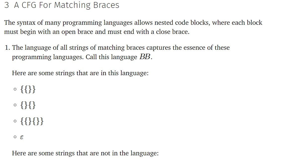 Solved 3 A CFG For Matching Braces The syntax of many | Chegg.com