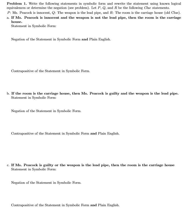 Solved Problem . Wr he following statements in symbolic form | Chegg.com