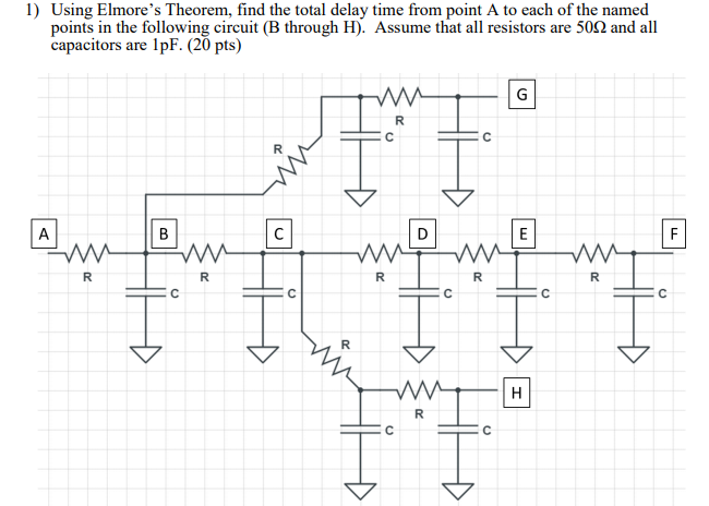 1) Using Elmore's Theorem, find the total delay time | Chegg.com
