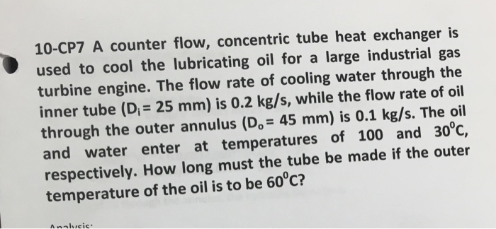 Solved A counter flow, concentric tube heat exchanger is | Chegg.com