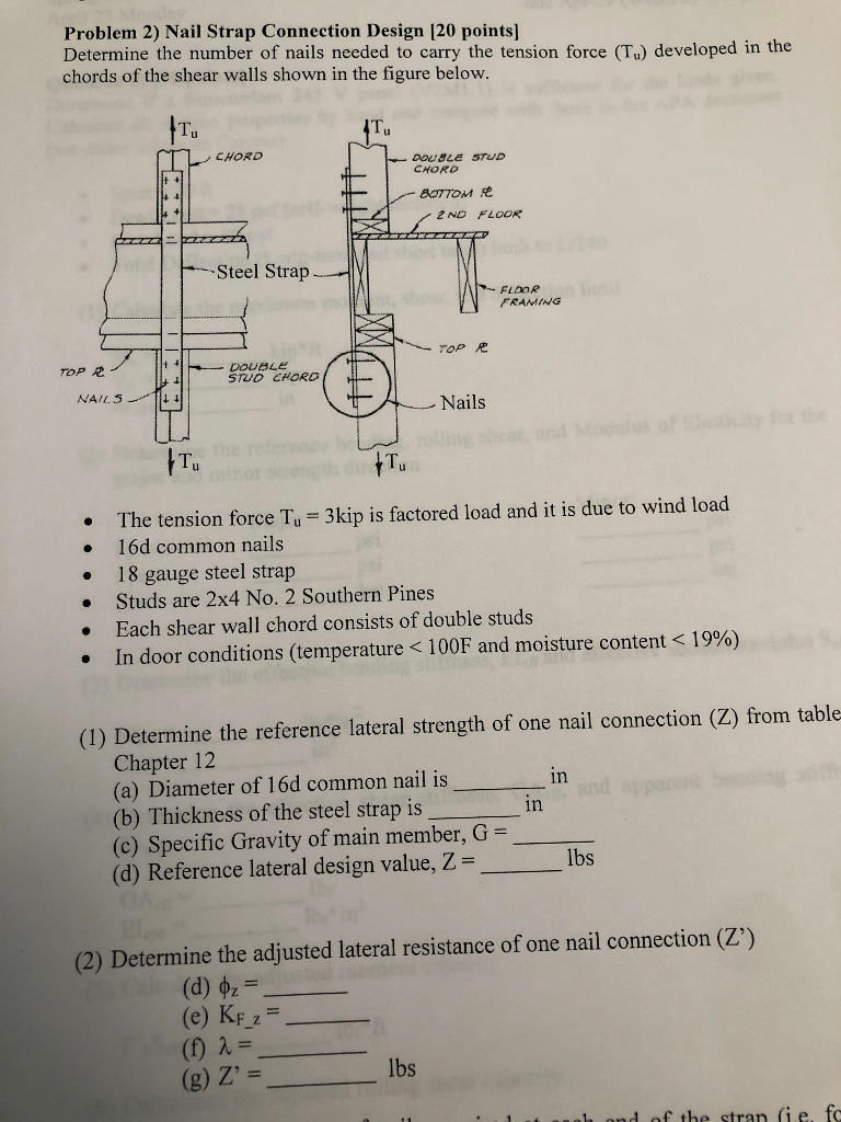 Problem 2) Nail Strap Connection Design (20 points) | Chegg.com