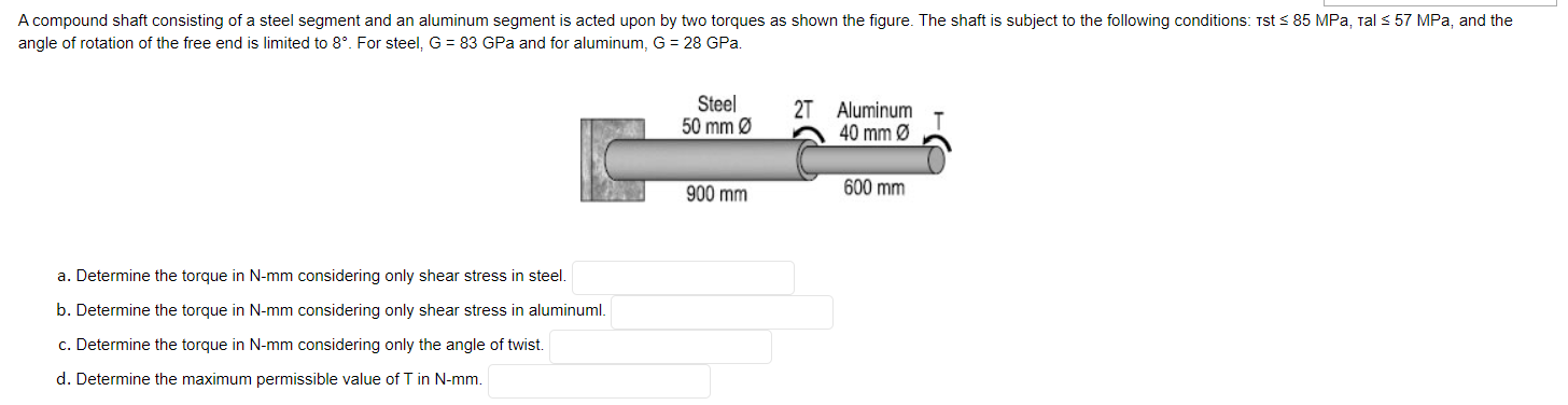 Solved A compound shaft consisting of a steel segment and an | Chegg.com
