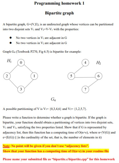Solved Programming homework 1 Bipartite graph A bipartite | Chegg.com