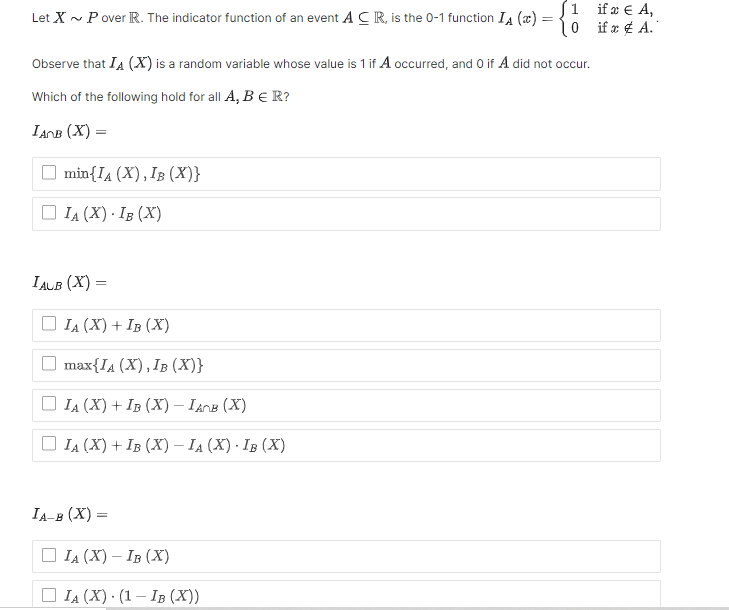 Solved (1 Let X~ Pover R. The indicator function of an event | Chegg.com