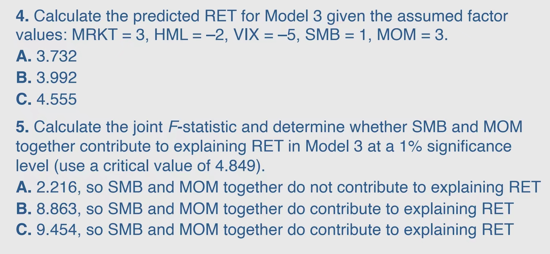 Solved 4. Calculate the predicted RET for Model 3 given the | Chegg.com