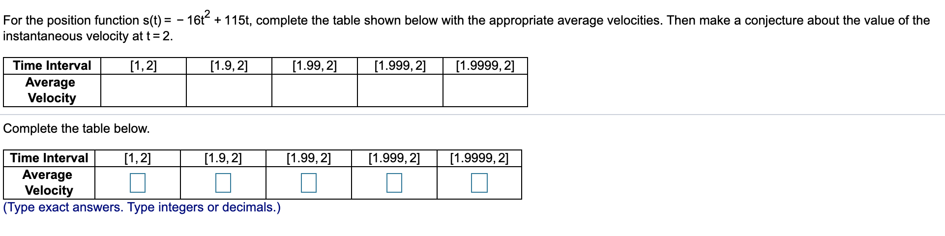 Solved For the position function s(t) = - 16t + 115t, | Chegg.com