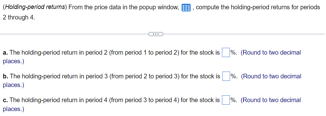 Solved (Holding-period returns) From the price data in the | Chegg.com