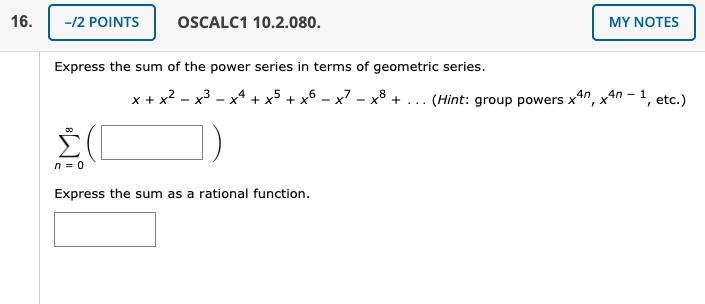 Solved 16. -/2 POINTS OSCALC1 10.2.080. MY NOTES MY NOTES | Chegg.com Solved 16. -/2 POINTS OSCALC1 10.2.080. MY NOTES MY NOTES | Chegg.com