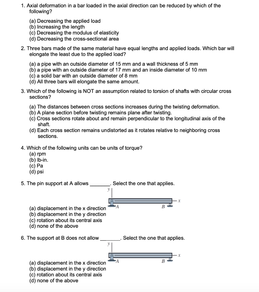 Solved 1. Axial deformation in a bar loaded in the axial | Chegg.com