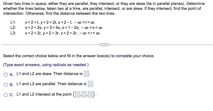 Solved Hello, I need to find if L1 and L2 are parallel (and | Chegg.com