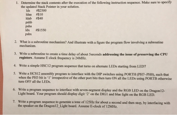 Solved Determine the stack contents after the execution of | Chegg.com