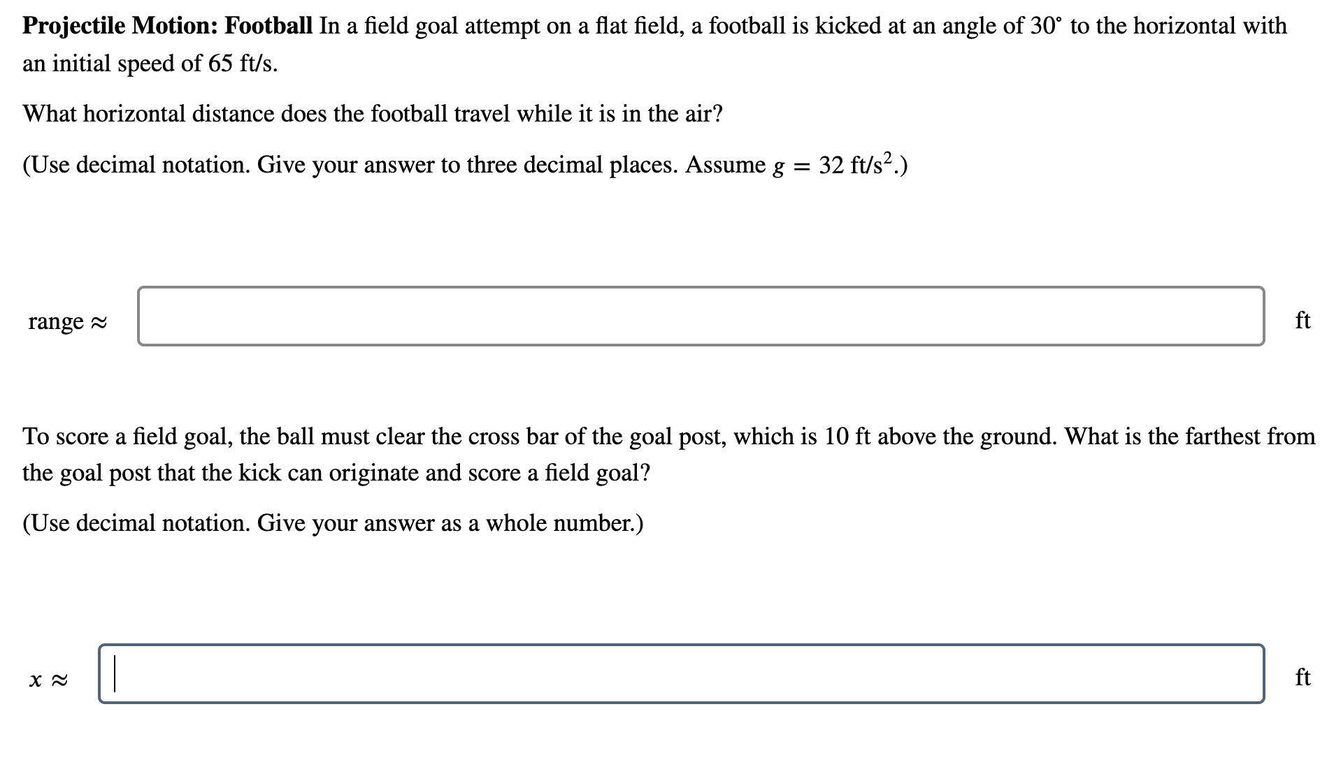 Solved Projectile Motion: Football In a field goal attempt | Chegg.com