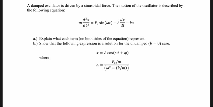 Solved A damped oscillator is driven by a sinusoidal force. | Chegg.com