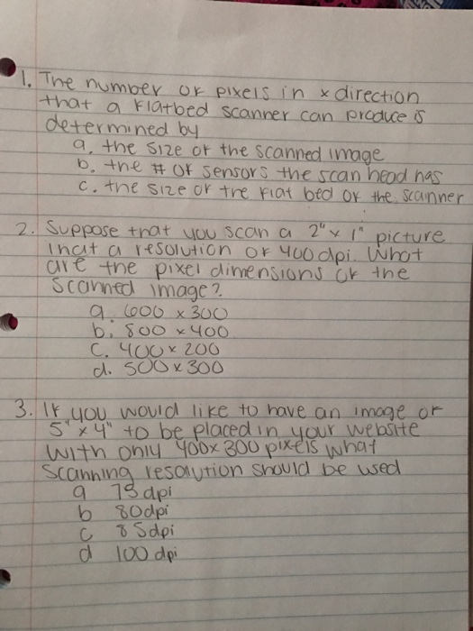 Solved The number of pixels in x direction. that a flatbed | Chegg.com