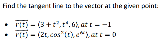 Solved Find the tangent line to the vector at the given | Chegg.com