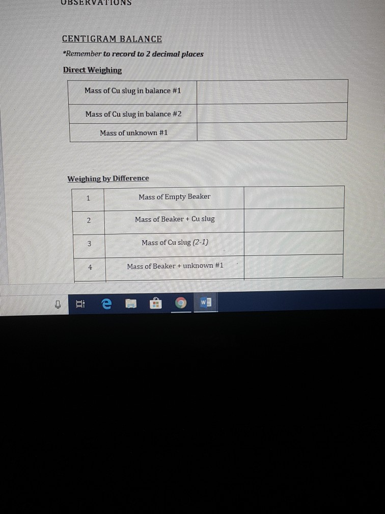 UBSERVATIONS CENTIGRAM BALANCE Remember to record to | Chegg.com