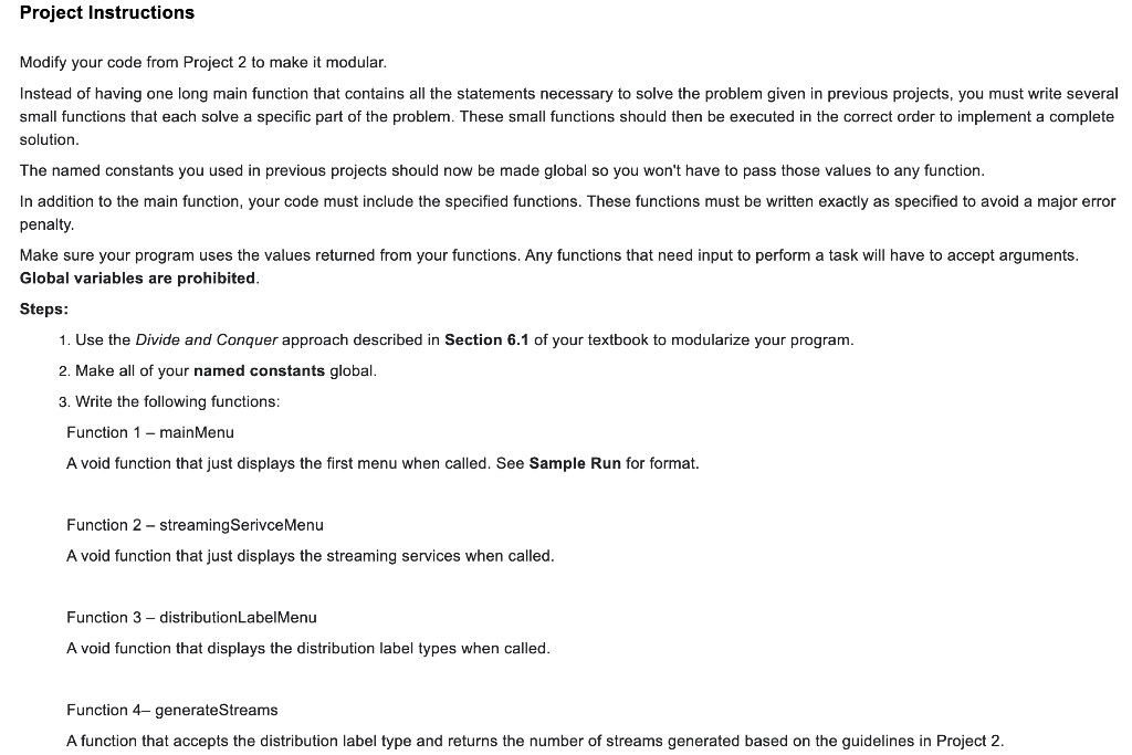 Solved Project Instructions Modify your code from Project 2 | Chegg.com