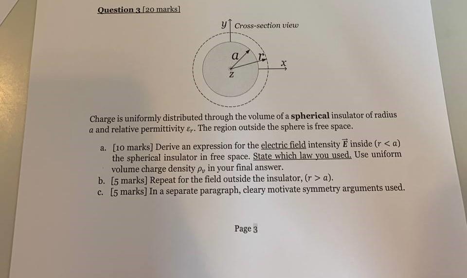 Solved Question 3 [20 marks] Charge is uniformly distributed | Chegg.com