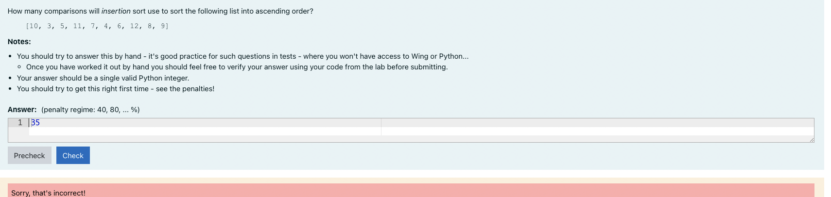Solved How many comparisons will insertion sort use to sort | Chegg.com
