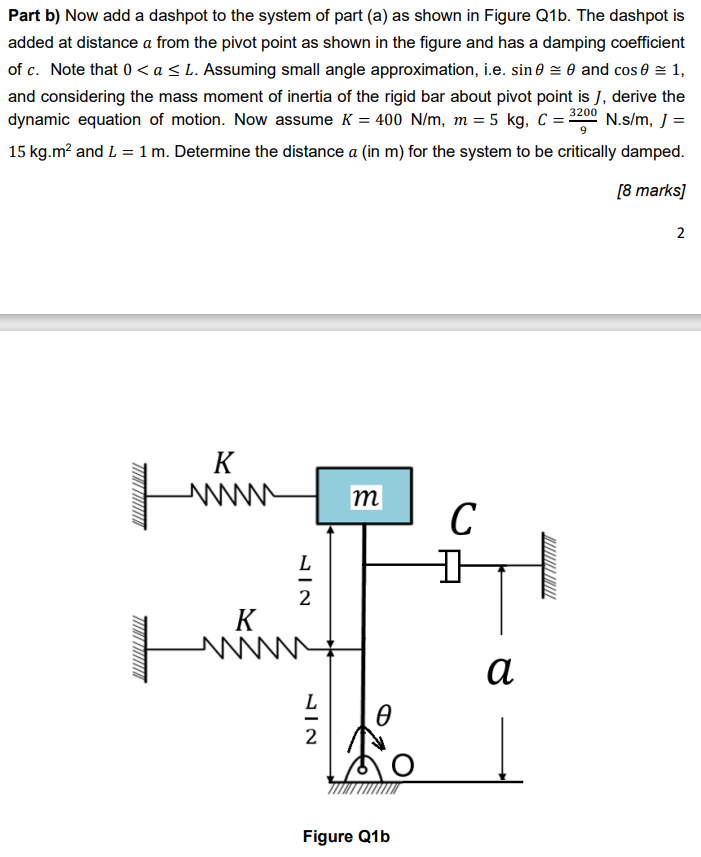 Solved Part b) Now add a dashpot to the system of part (a) | Chegg.com