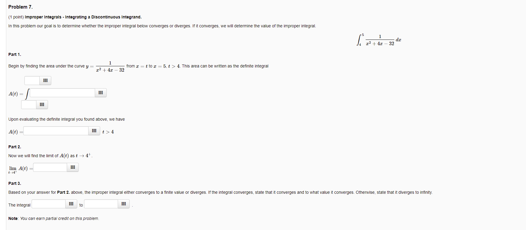 Solved Problem 7. (1 point) Improper Integrals - Integrating | Chegg.com