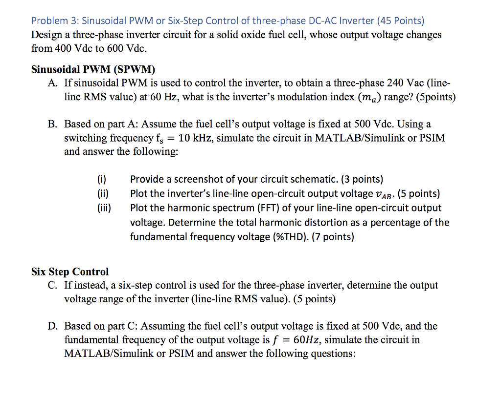 Problem 3: Sinusoidal PWM or Six-Step Control of | Chegg.com