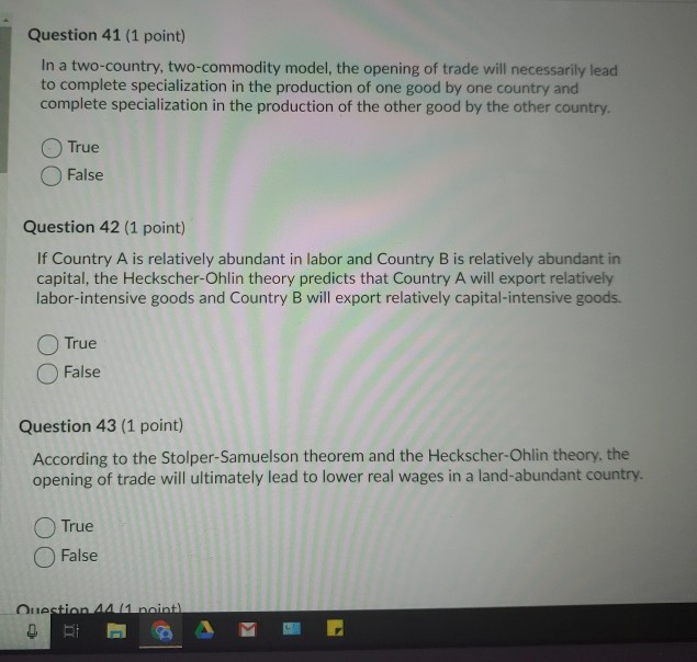 Solved Question 41 (1 point) In a two-country, two-commodity | Chegg.com