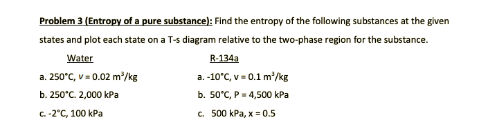 Solved Problem 3 (Entropy of a pure substance): Find the | Chegg.com