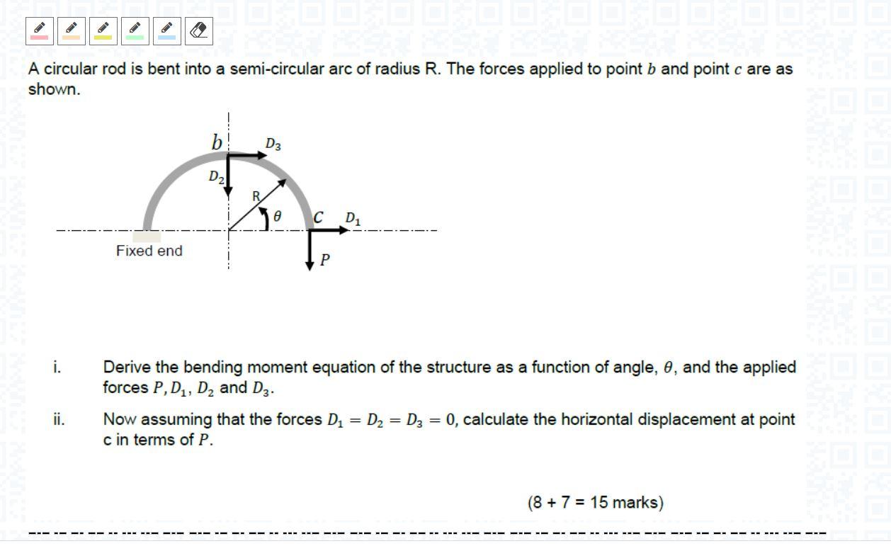 Solved A circular rod is bent into a semi-circular arc of | Chegg.com