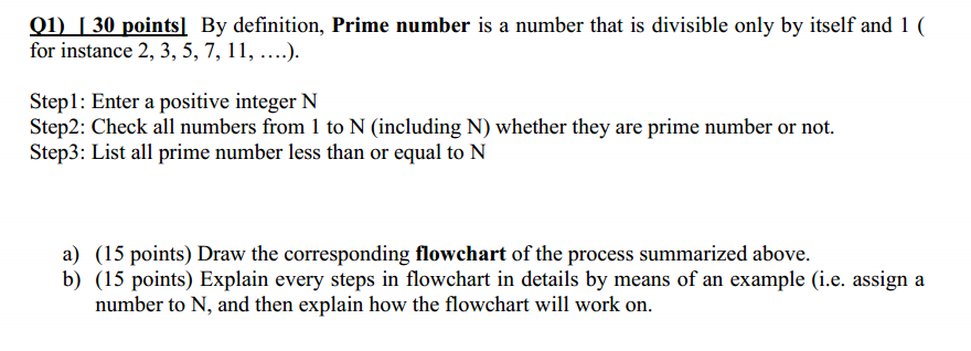 Solved 01) [ 30 points By definition, Prime number is a | Chegg.com