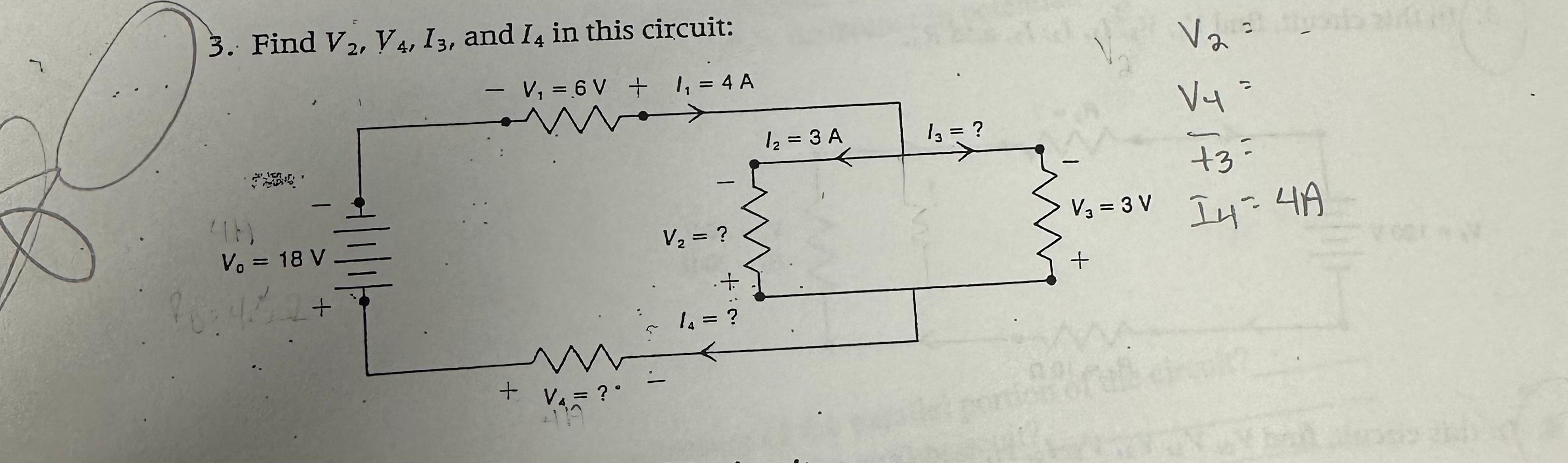 Solved 3. Find V2,V4,I3, and I4 in this circuit:V. V1,I1, | Chegg.com