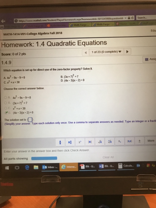 Solved 501 Edu MATH-1414-V01-College Algebra Fall 2018 | Chegg.com