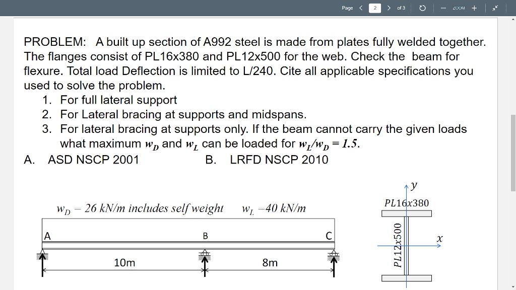 Solved 1. For full lateral support \begin{tabular}{lccccc} A | Chegg.com