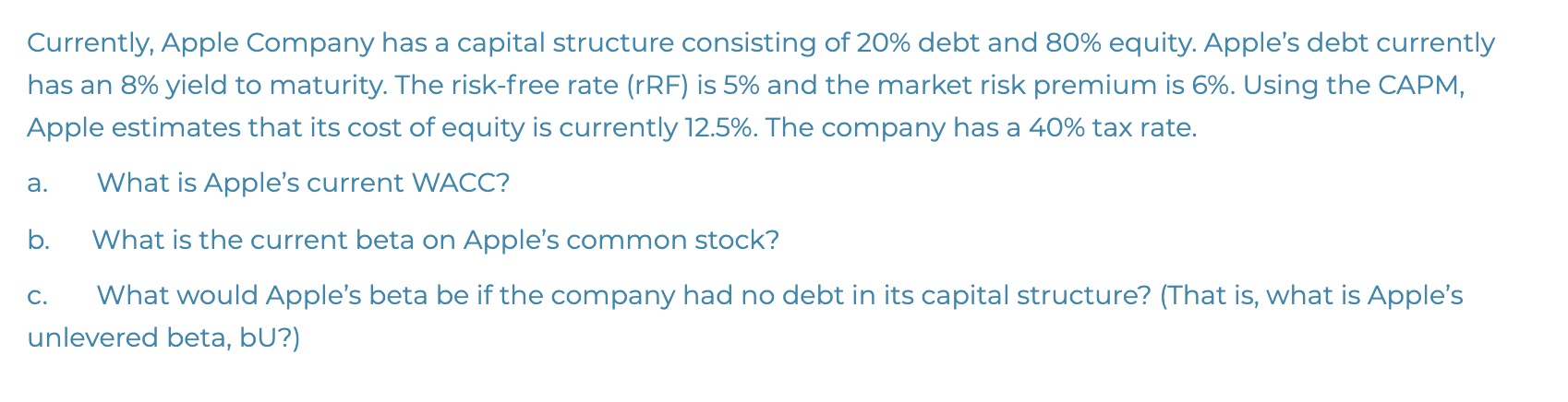 Solved Currently, Apple Company has a capital structure | Chegg.com