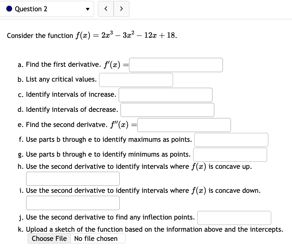 Solved Consider The Function F X 2x3−3x2−12x 18 A Find