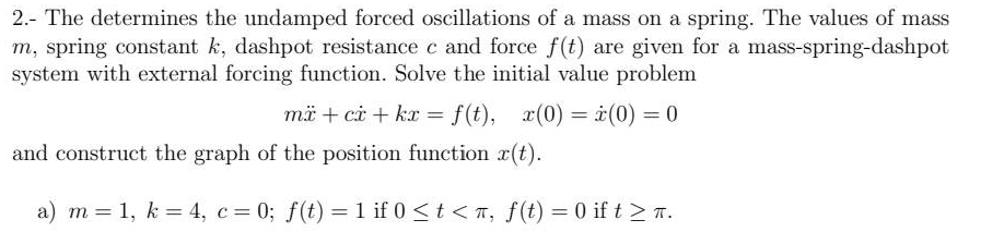 Solved 2.- The determines the undamped forced oscillations | Chegg.com