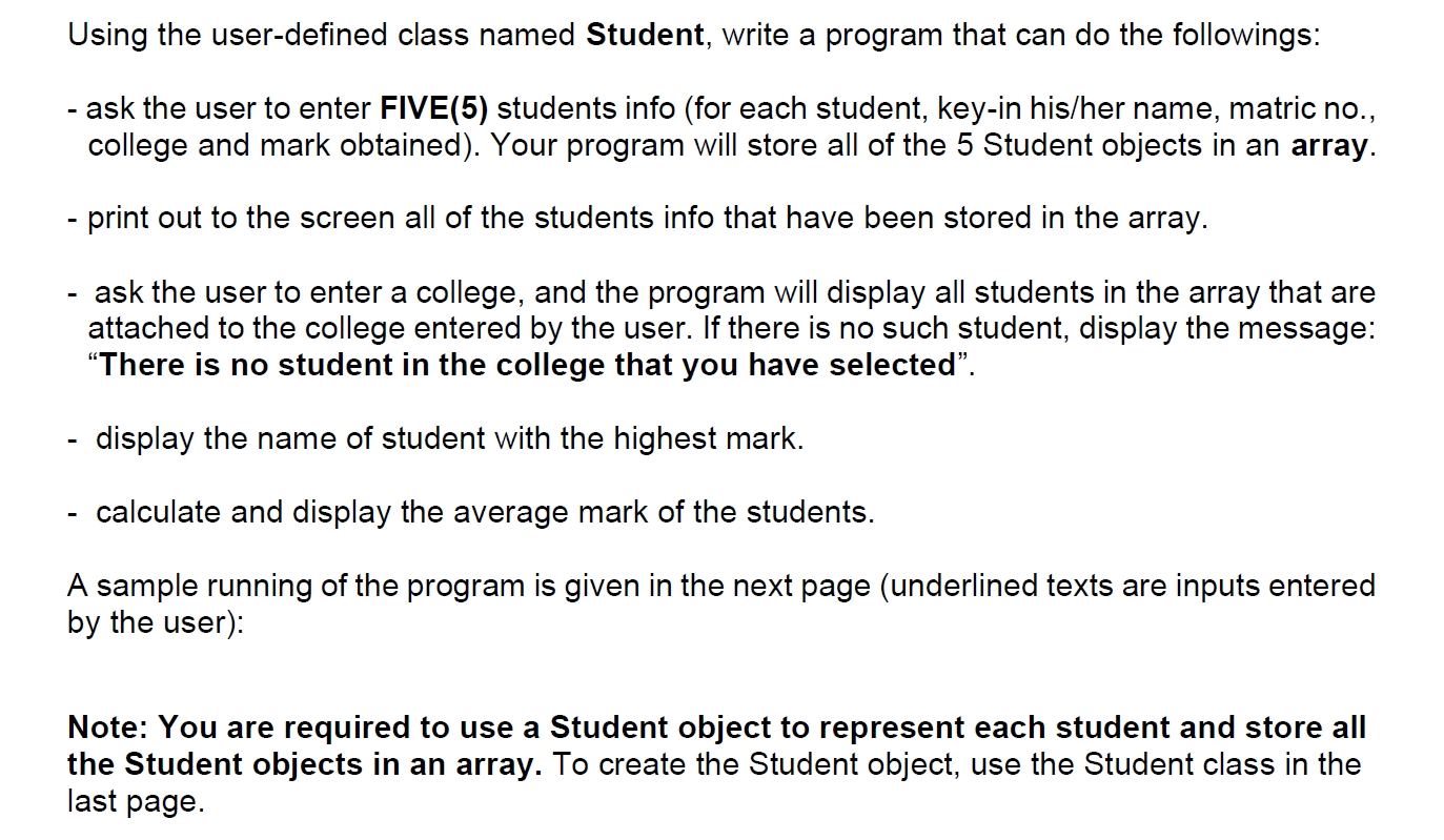Solved Using the user-defined class named Student, write a | Chegg.com