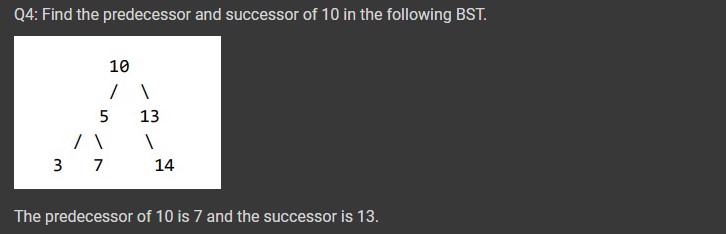 Solved Q4: Find the predecessor and successor of 10 in the | Chegg.com