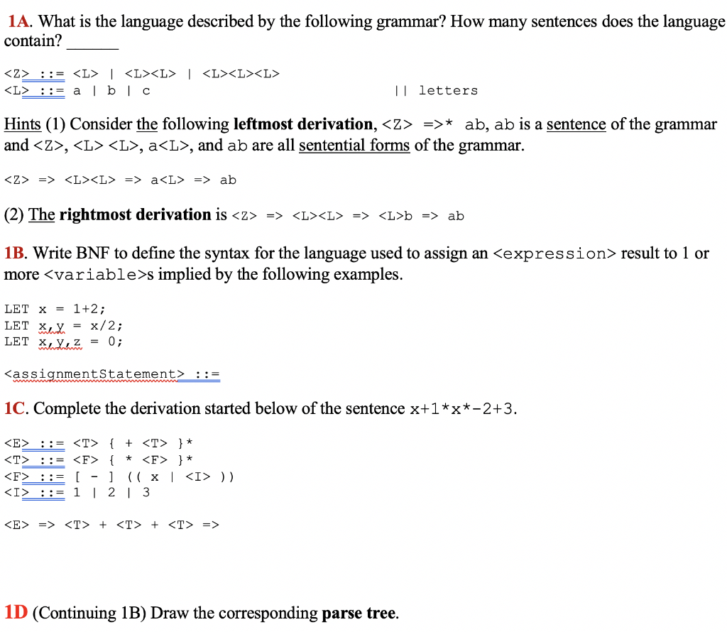 Solved 1A. What is the language described by the following | Chegg.com