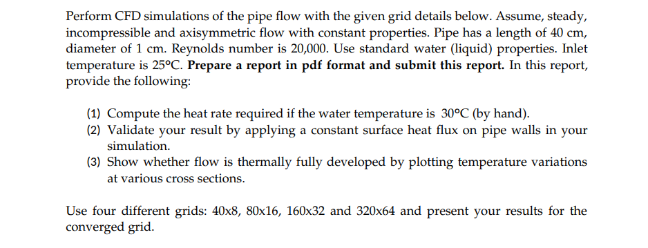 Perform CFD simulations of the pipe flow with the | Chegg.com
