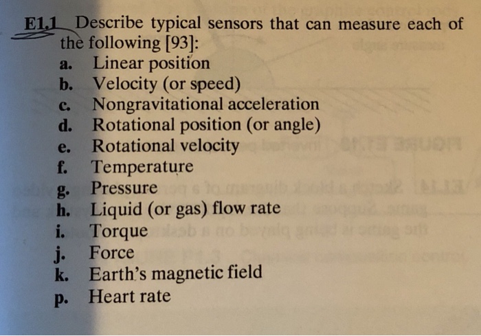 Solved E1,1 Describe typical sensors that can measure each | Chegg.com