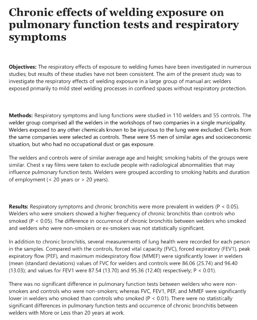 Solved Chronic effects of welding exposure on pulmonary | Chegg.com