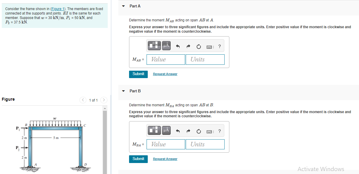 Solved Part A Consider the frame shown in (Figure 1). The | Chegg.com