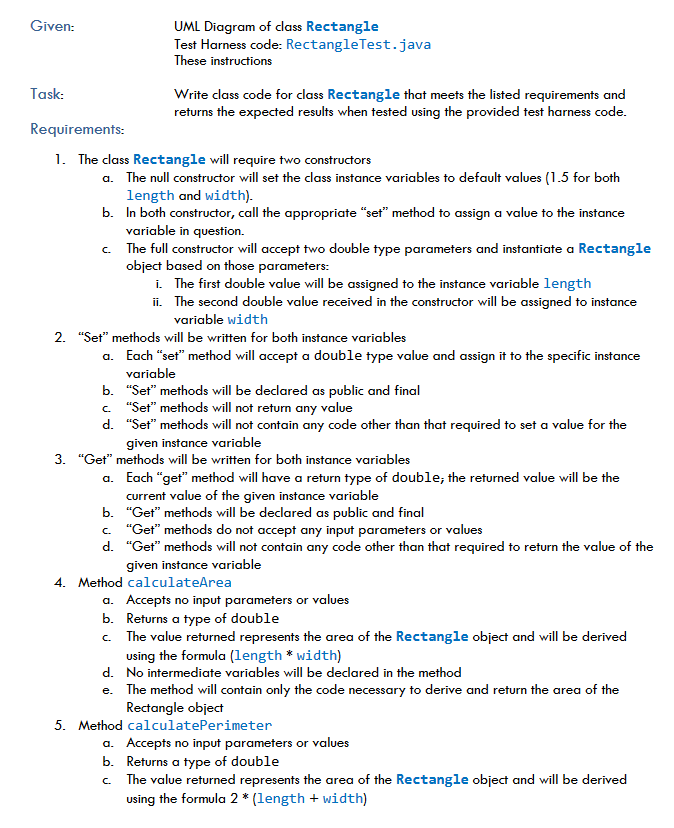 Solved Given Uml Diagram Of Class Rectangle Test Harness