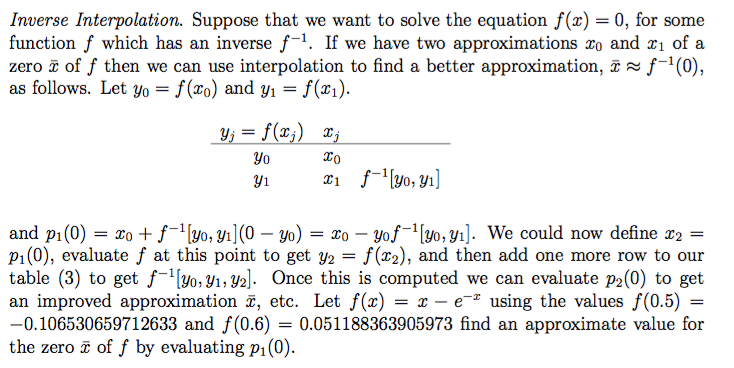 Solved Inverse Interpolation. Suppose that we want to solve | Chegg.com