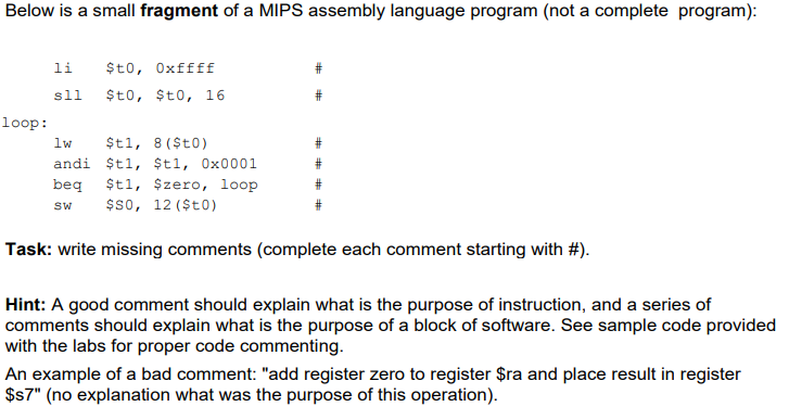 Solved Below is a small fragment of a MIPS assembly language | Chegg.com