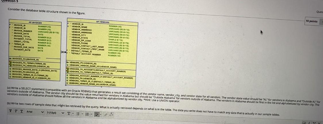 Quesdon 5 Consider The Database Table Structure Shown 9840