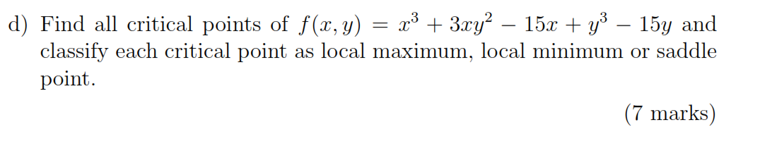 Solved d) Find all critical points of | Chegg.com